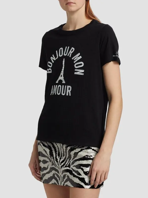 Cinq À Sept Bonjour Mon Amour' Embellished Eiffel Tower Cotton T-shirt