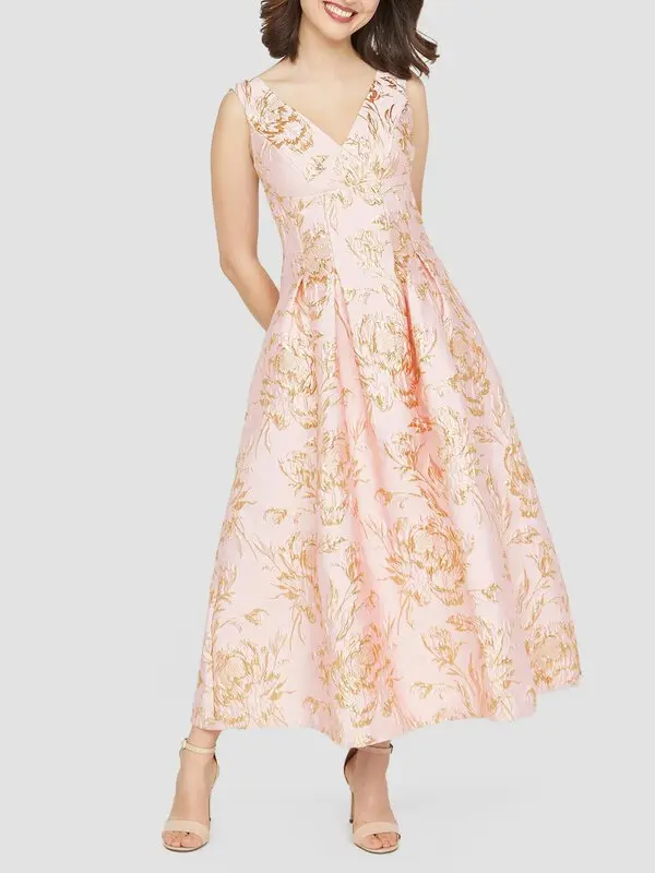 KAY UNGER Saylor Rose Jacquard Tea-length Cocktail Dress