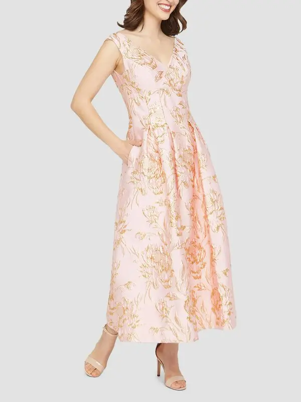 KAY UNGER Saylor Rose Jacquard Tea-length Cocktail Dress