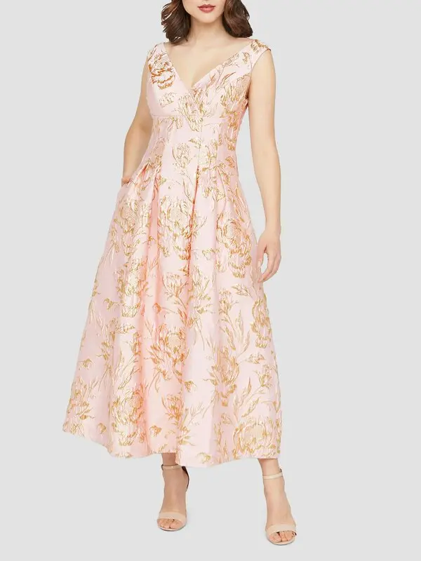 KAY UNGER Saylor Rose Jacquard Tea-length Cocktail Dress