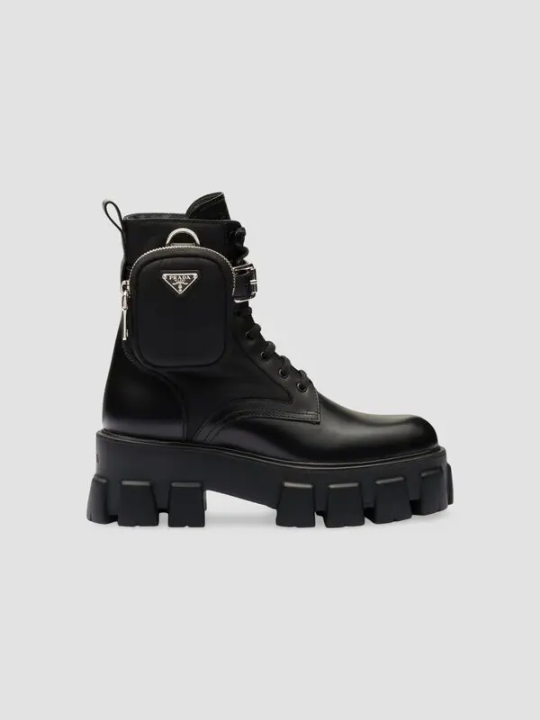 Prada Monolith Leather And Re-nylon Boots With Pouch
