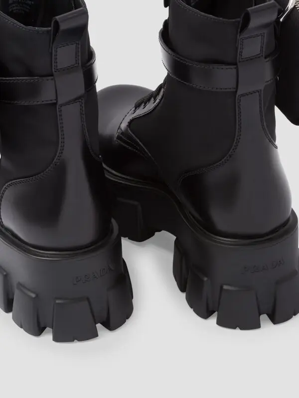 Prada Monolith Leather And Re-nylon Boots With Pouch