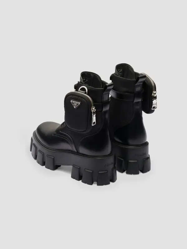 Prada Monolith Leather And Re-nylon Boots With Pouch