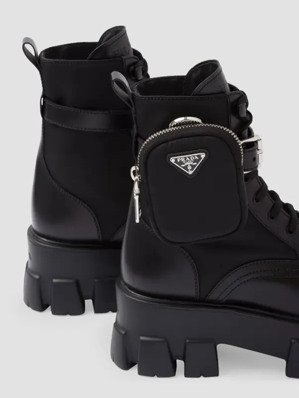 Prada Monolith Leather And Re-nylon Boots With Pouch