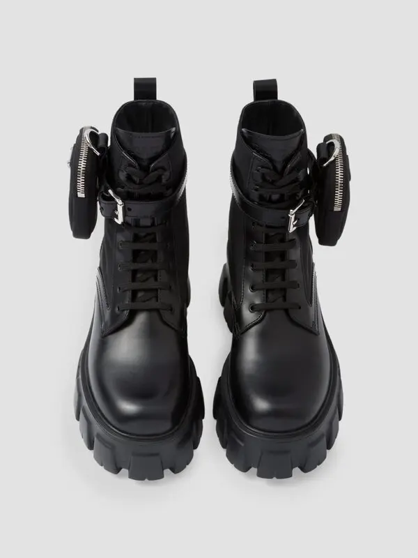 Prada Monolith Leather And Re-nylon Boots With Pouch