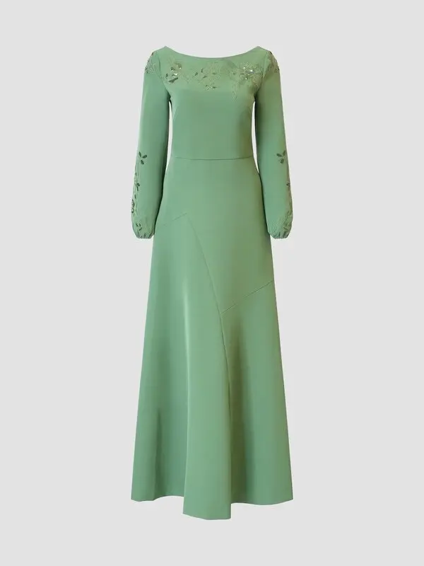 KAY UNGER Valentina Embroidered Stretch-crepe Fit & Flare Gown - Spearmint