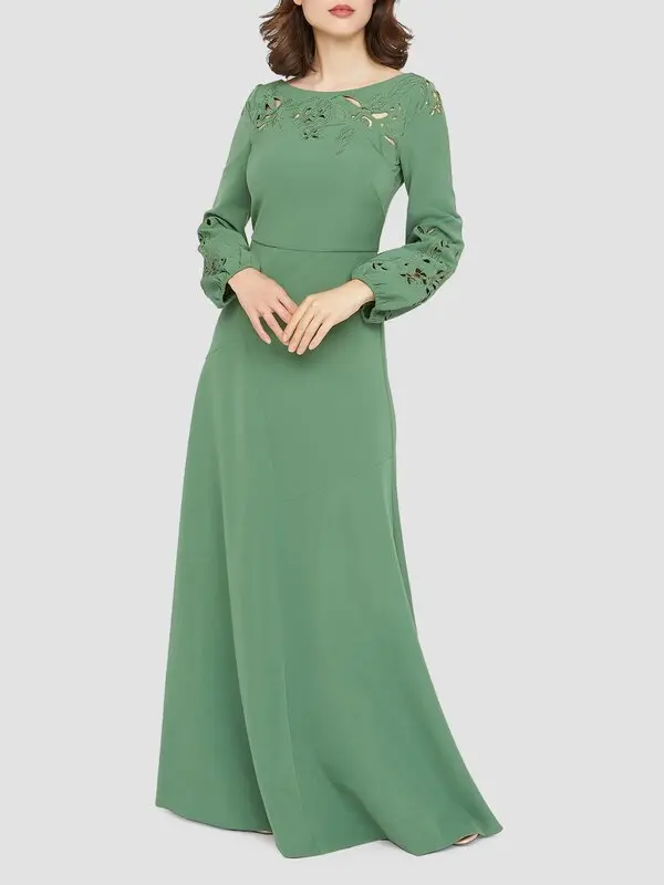 KAY UNGER Valentina Embroidered Stretch-crepe Fit & Flare Gown