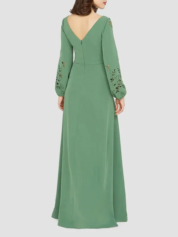 KAY UNGER Valentina Embroidered Stretch-crepe Fit & Flare Gown