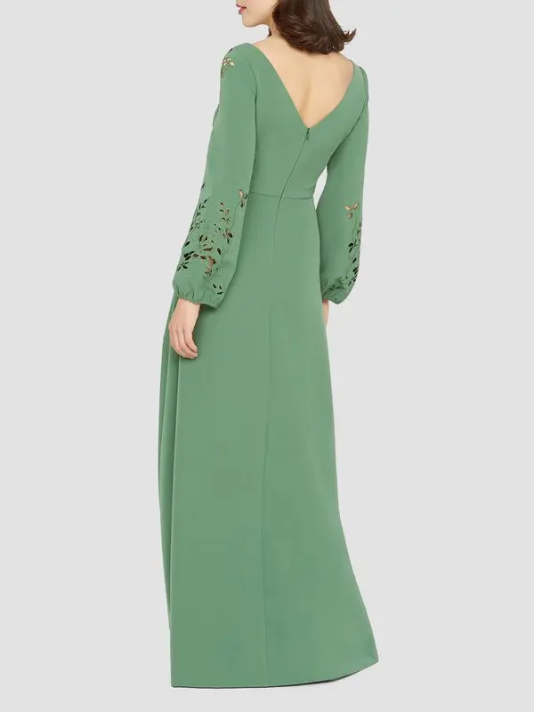 KAY UNGER Valentina Embroidered Stretch-crepe Fit & Flare Gown