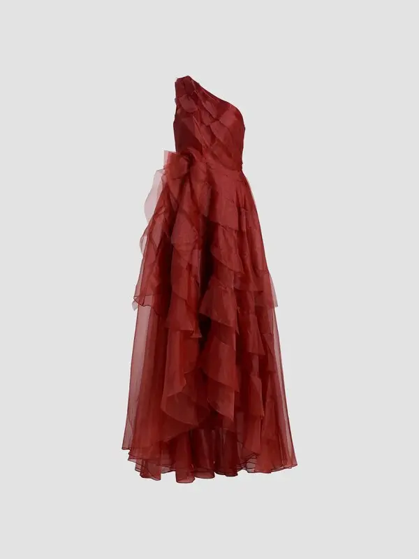 Theia Daniela Tiered Ruffle High-low Gown - Copper