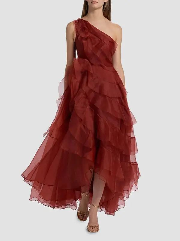 Theia Daniela Tiered Ruffle High-low Gown