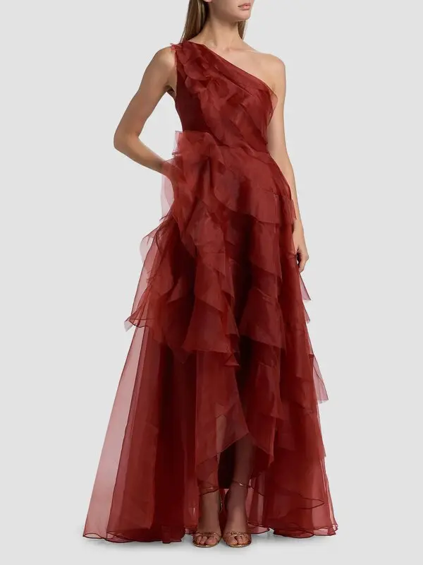 Theia Daniela Tiered Ruffle High-low Gown