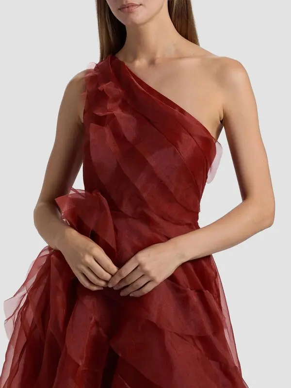 Theia Daniela Tiered Ruffle High-low Gown
