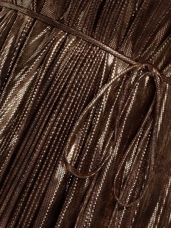 Halston Maxine Metallic Plissé Halter Gown