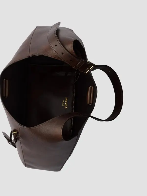 Prada Boogie Large Leather Shoulder Bag - Brown