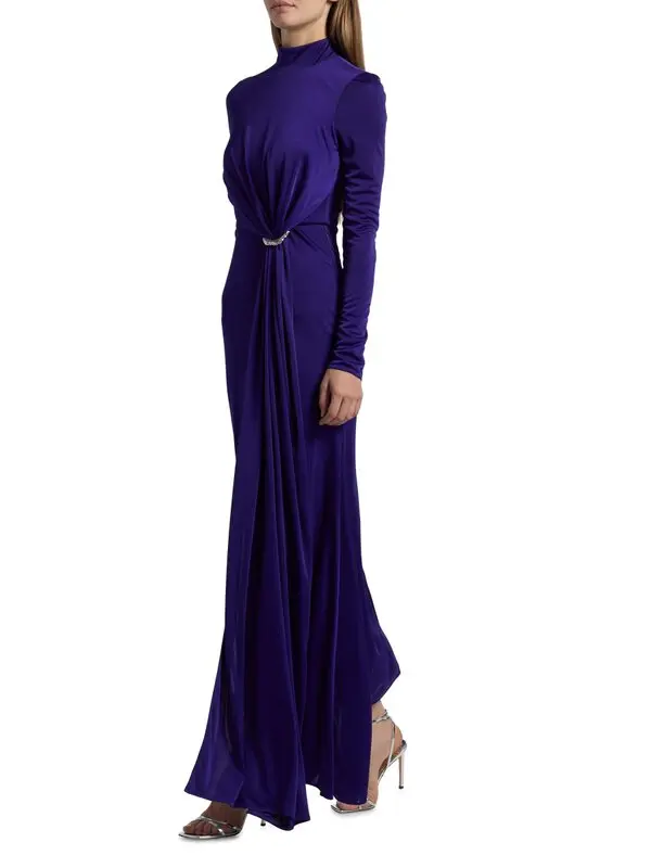 Halston Mya Hardware-accented Jersey Long-sleeve Dress