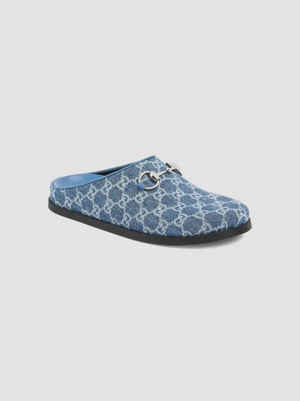 Gucci New Sol Gg Denim Horsebit Mules