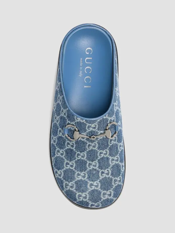 Gucci New Sol Gg Denim Horsebit Mules