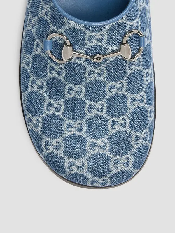 Gucci New Sol Gg Denim Horsebit Mules