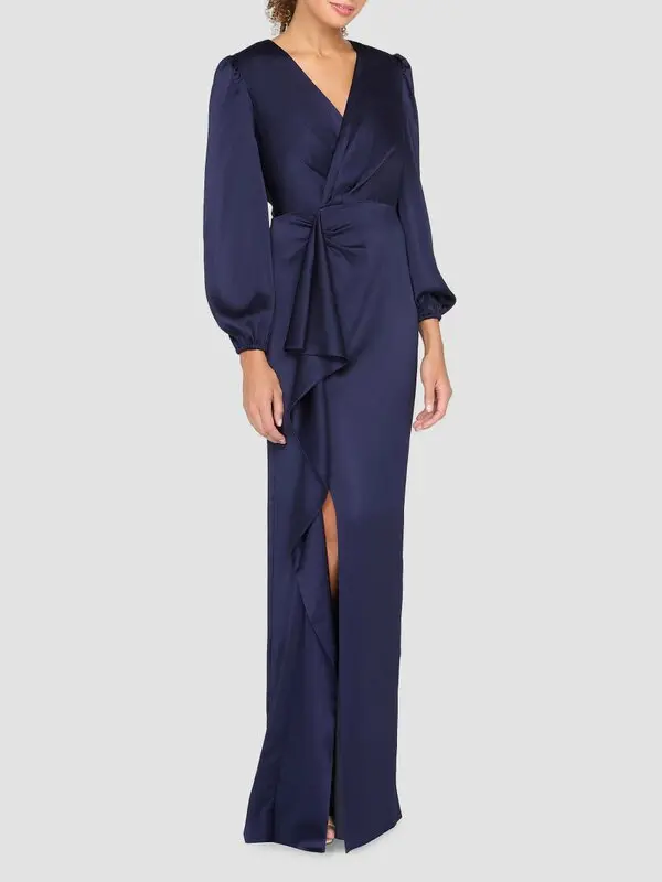 KAY UNGER Nia Draped Hammered-charmeuse Surplice Gown
