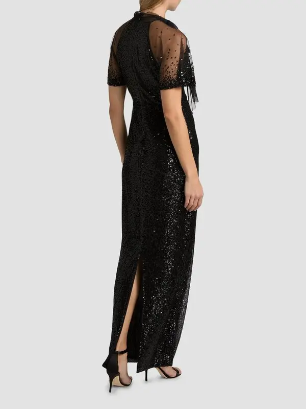 Theia Violette Tieneck Sequined Gown