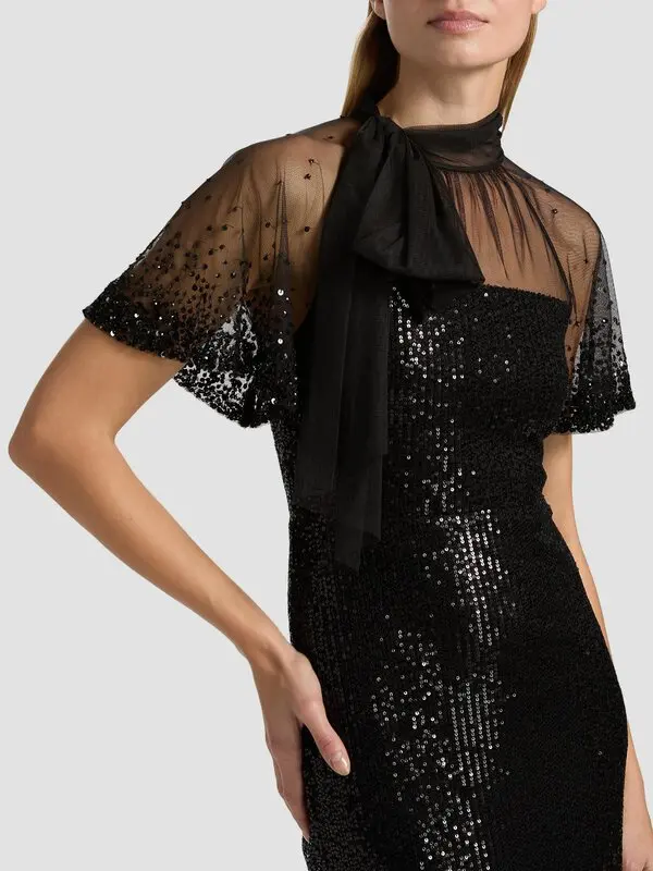 Theia Violette Tieneck Sequined Gown