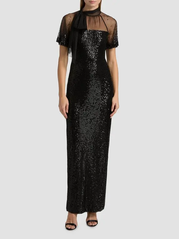 Theia Violette Tieneck Sequined Gown