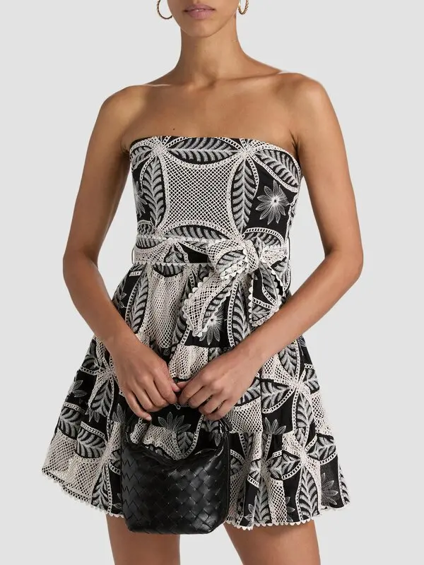 Poupette St Barth Christine Embellished Bandeau Cotton Minidress