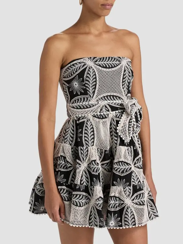 Poupette St Barth Christine Embellished Bandeau Cotton Minidress