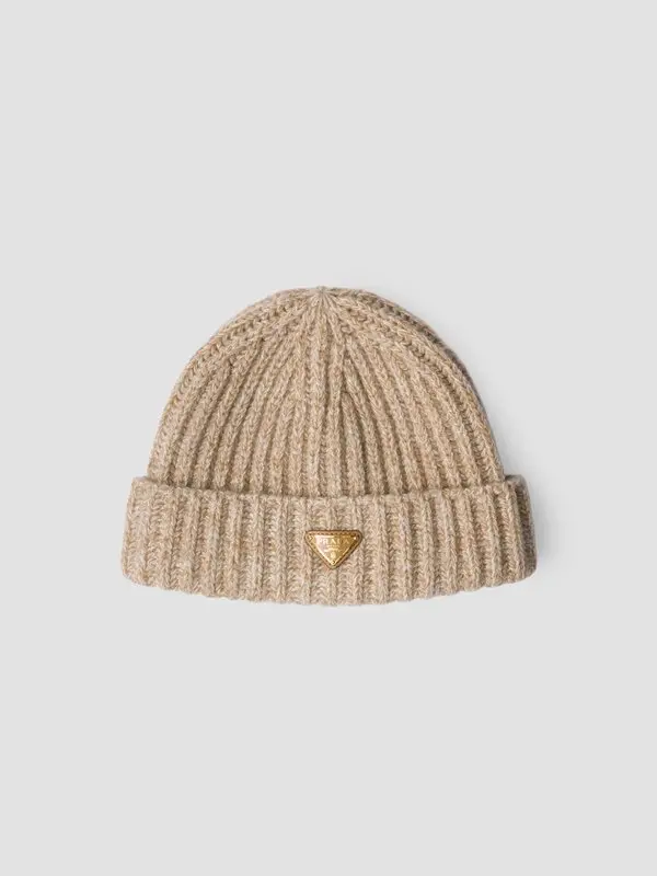 Prada Mouliné Cashmere And Wool Beanie - Beige