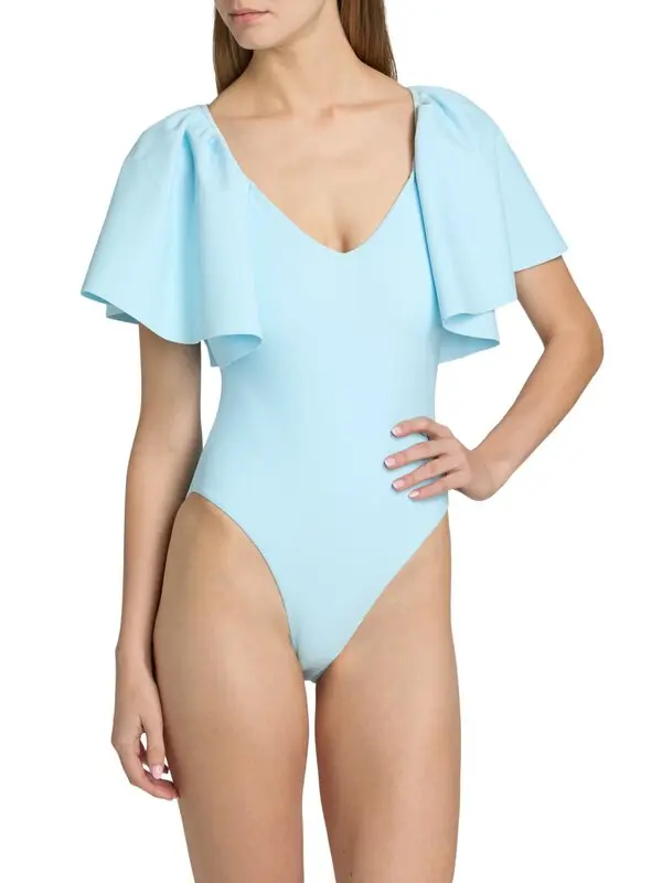 Simkhai Cassidie Flutter Sleeve One-piece Swimsuit - Sky