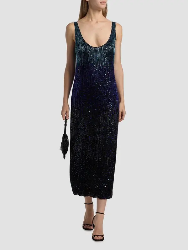 Halston Embellished Sleeveless Midi-dress