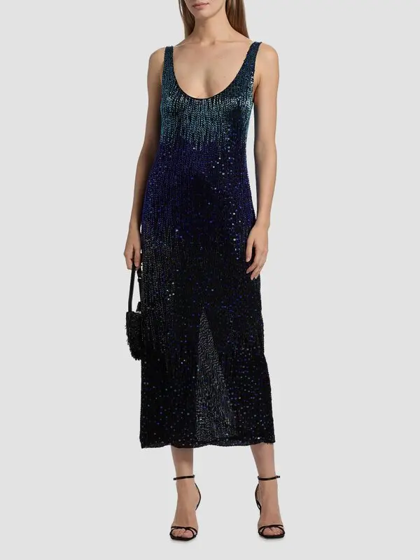 Halston Embellished Sleeveless Midi-dress