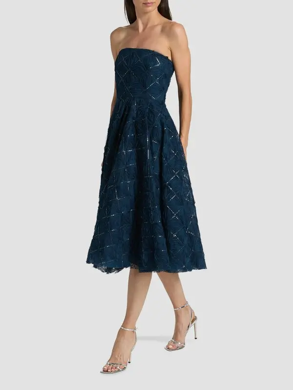 Theia Anna Strapless Tulle Tea-length Dress