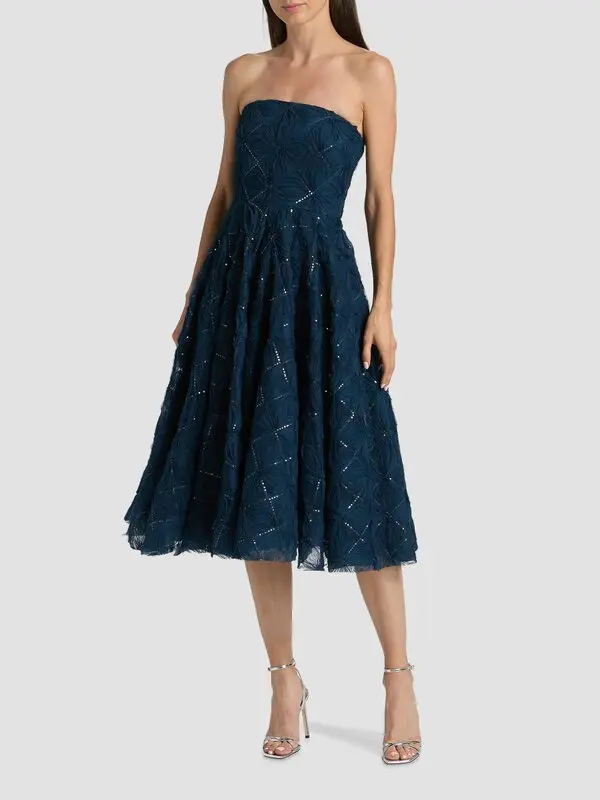 Theia Anna Strapless Tulle Tea-length Dress