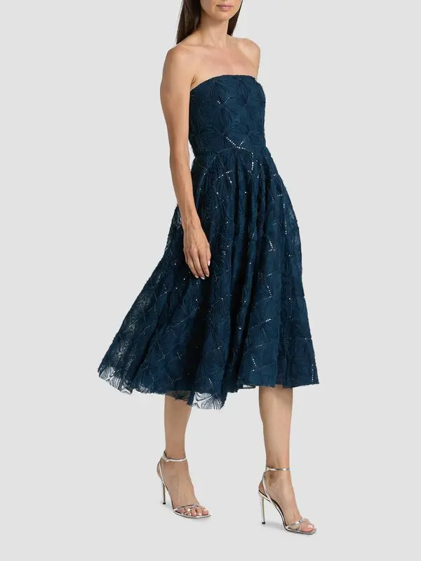 Theia Anna Strapless Tulle Tea-length Dress