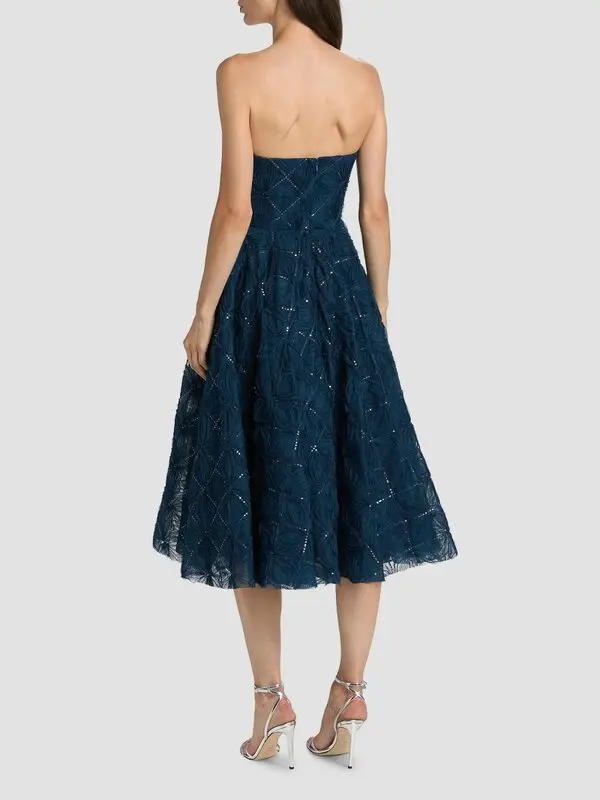 Theia Anna Strapless Tulle Tea-length Dress