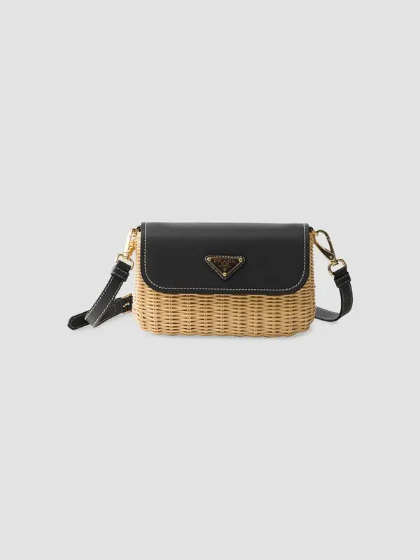 Prada Small Wicker And Leather Shoulder Bag - Black