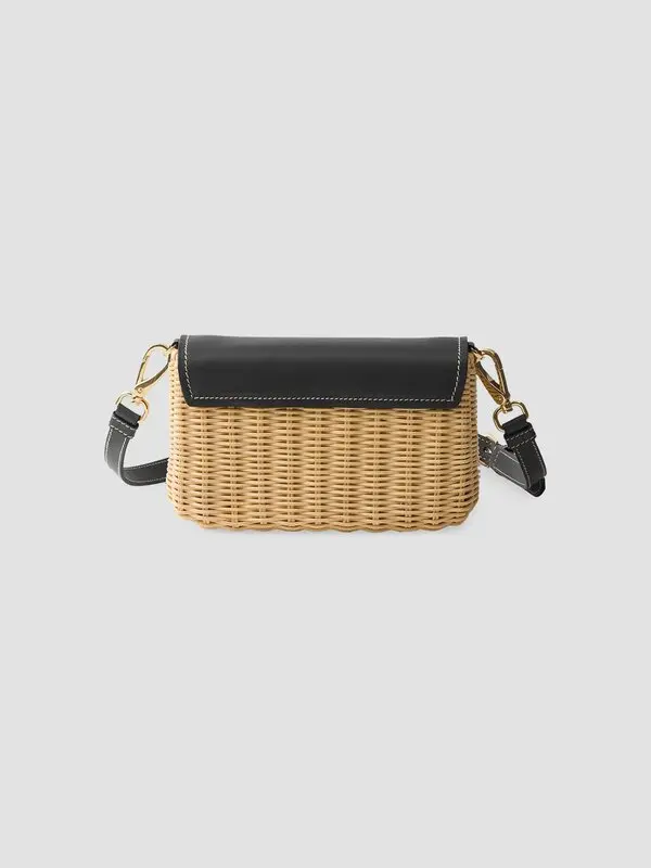 Prada Small Wicker And Leather Shoulder Bag - Black