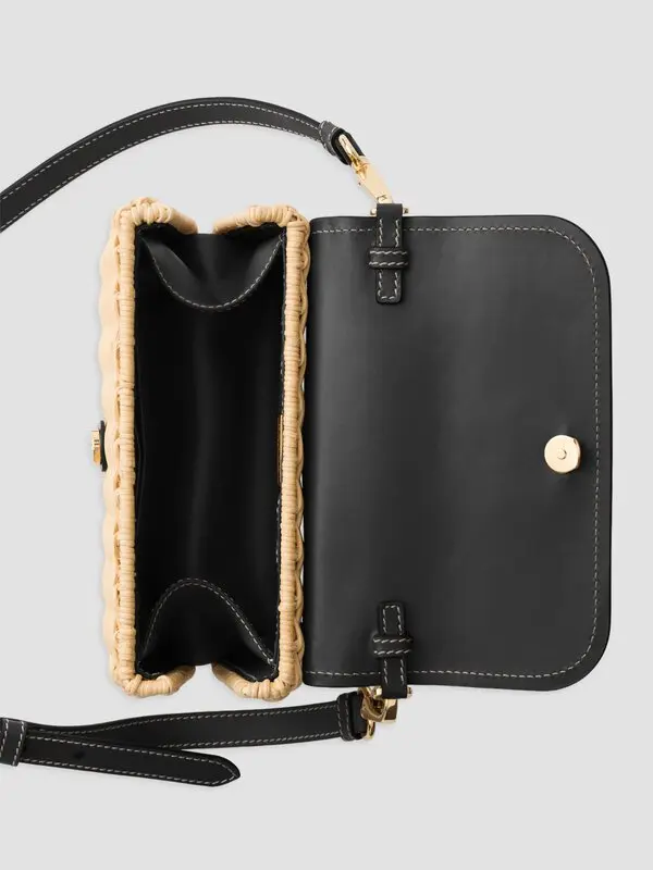 Prada Small Wicker And Leather Shoulder Bag - Black