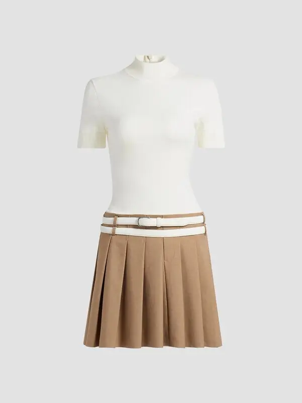 Simkhai Abbie Mixed-media Belted Minidress