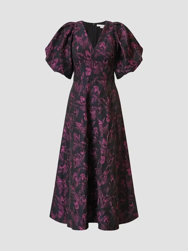 KAY UNGER Grace Floral Jacquard Fit & Flare Midi-dress - Twilight
