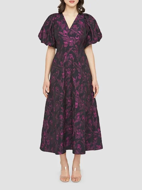 KAY UNGER Grace Floral Jacquard Fit & Flare Midi-dress