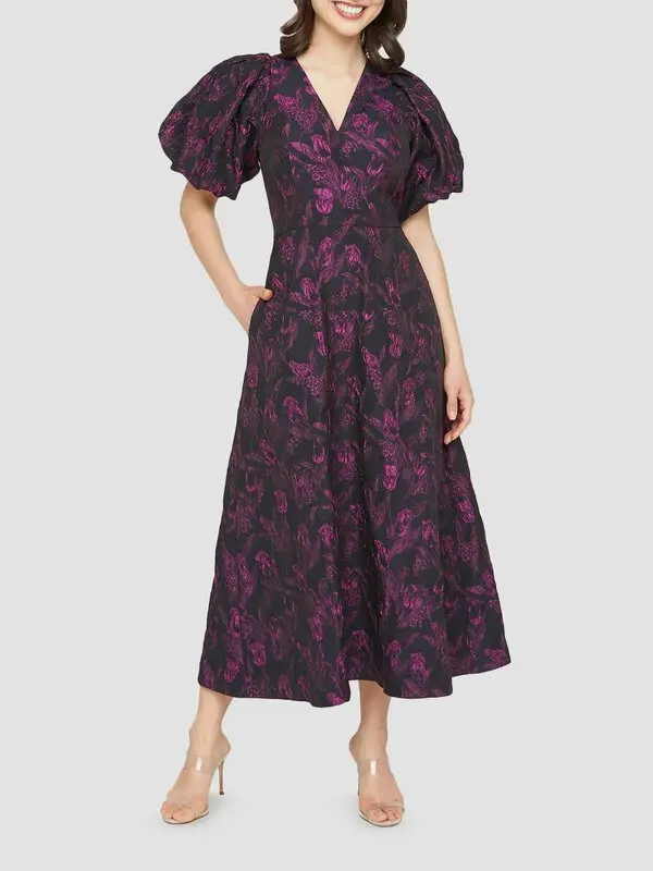 KAY UNGER Grace Floral Jacquard Fit & Flare Midi-dress