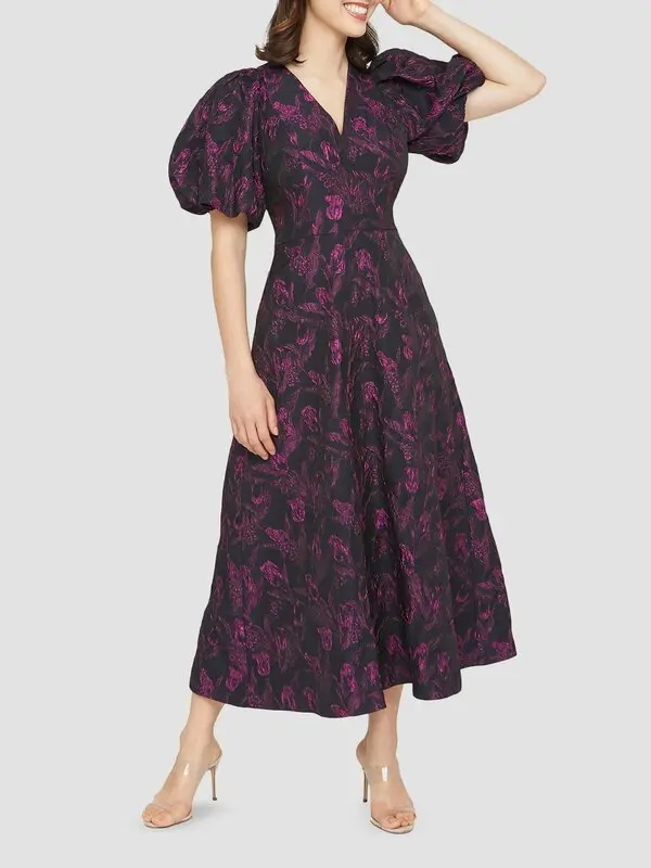 KAY UNGER Grace Floral Jacquard Fit & Flare Midi-dress