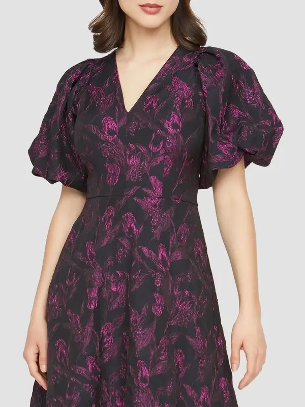 KAY UNGER Grace Floral Jacquard Fit & Flare Midi-dress