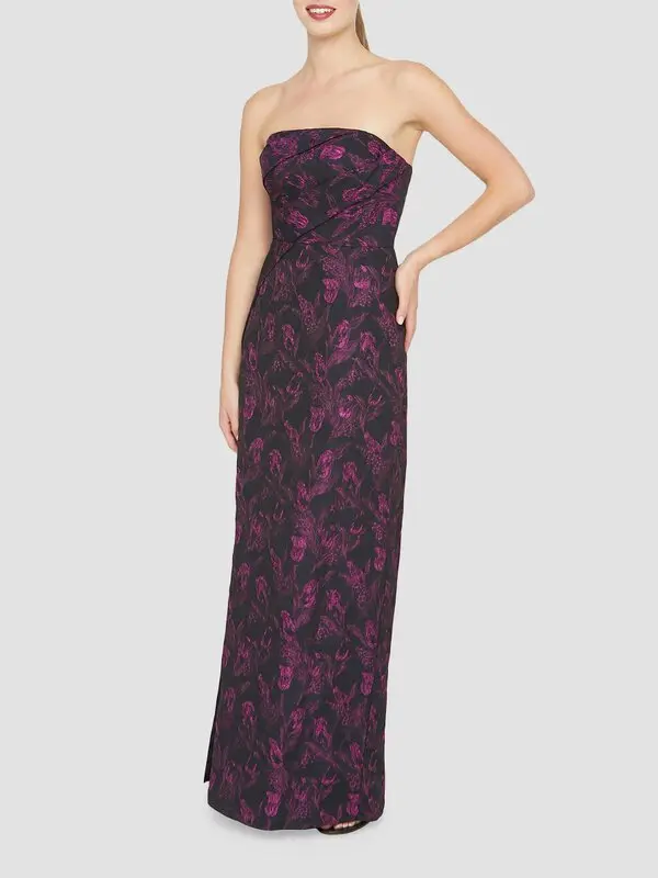 KAY UNGER Clara Floral Jacquard Strapless Gown