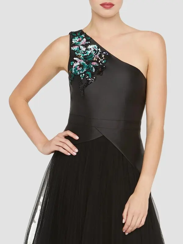 KAY UNGER Annabeth Embellished One-shoulder Cocktail Dress
