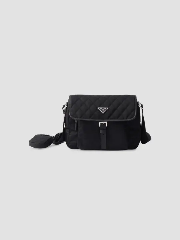 Prada Medium Quilted Nylon Shoulder Bag - Black