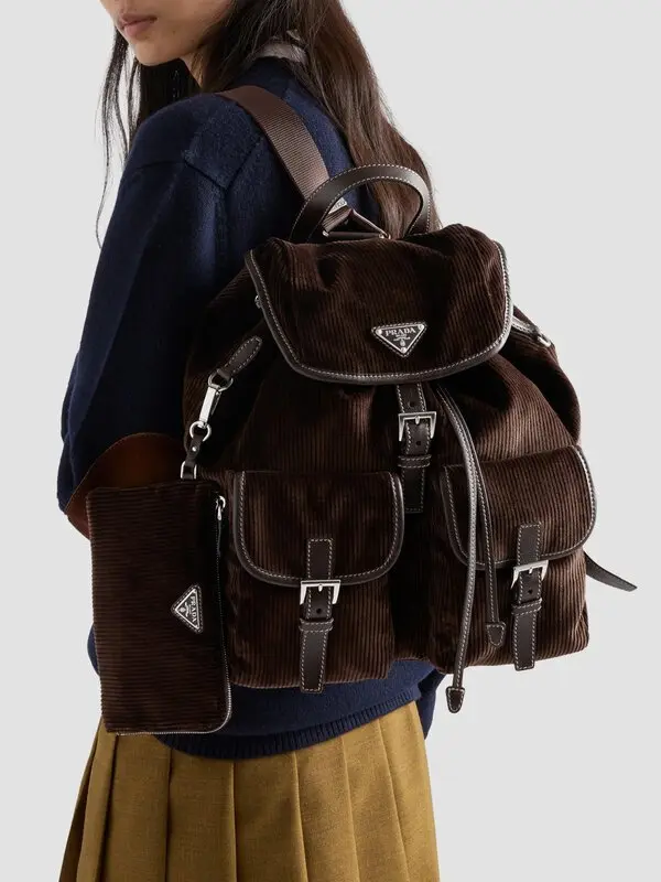 Prada Medium Corduroy And Leather Backpack